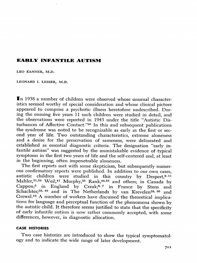 Kanner Early Infantile Autism | PDF | Autism | Psychosis