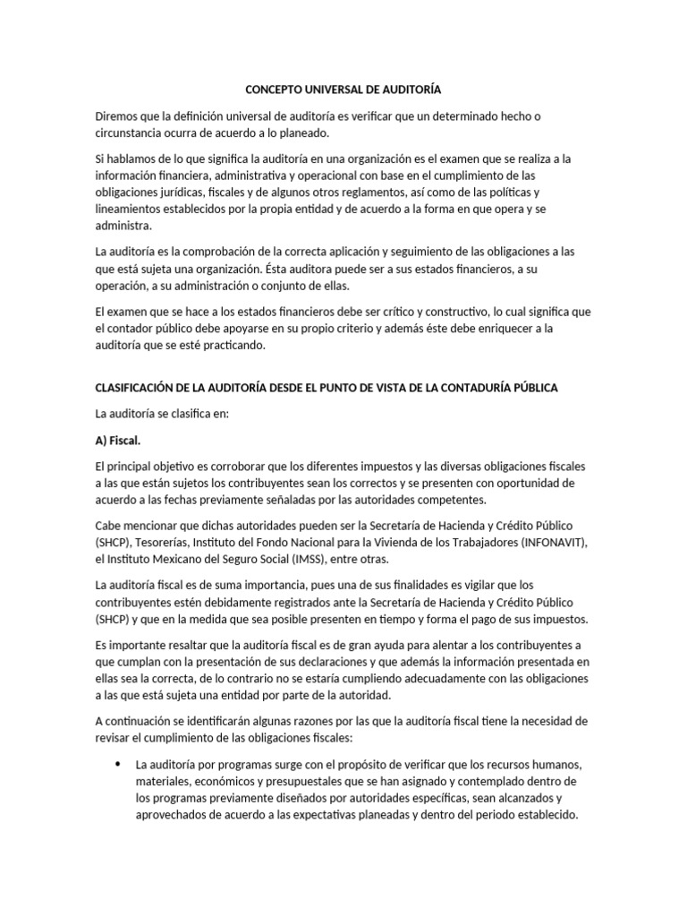 Concepto Universal de Auditoría | PDF | Auditoría | Business