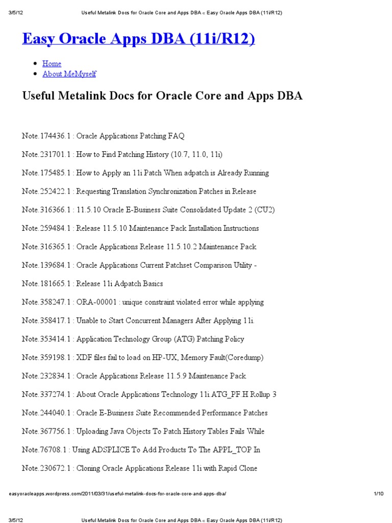 Useful Metalink Docs For Oracle Core and Apps DBA Easy Oracle Apps DBA ...
