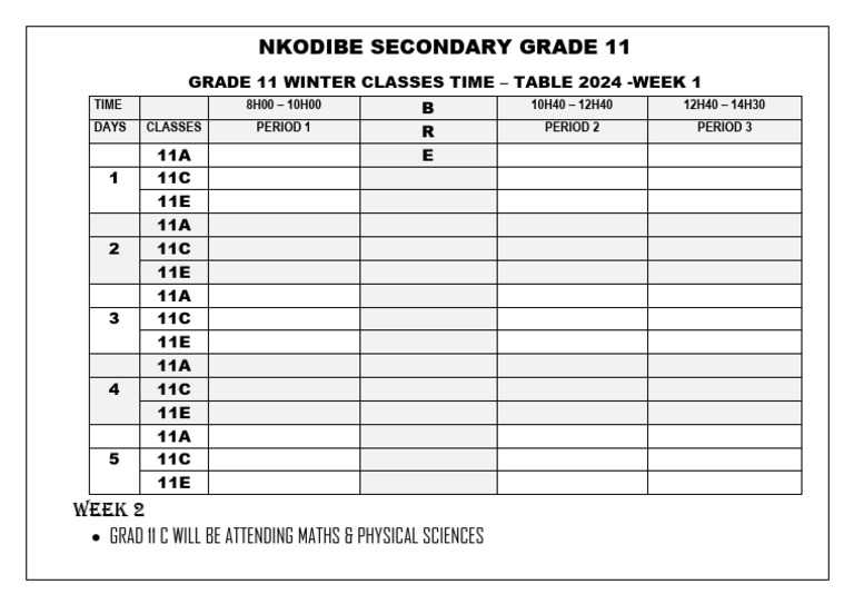 Grade 11 Winter Classes Time Table - 072637 | PDF