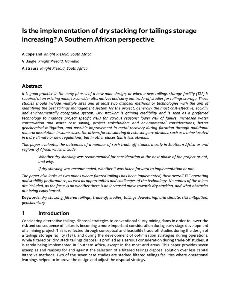 Increasing Dry Stacking in Southern Africa | PDF | Mining | Materials