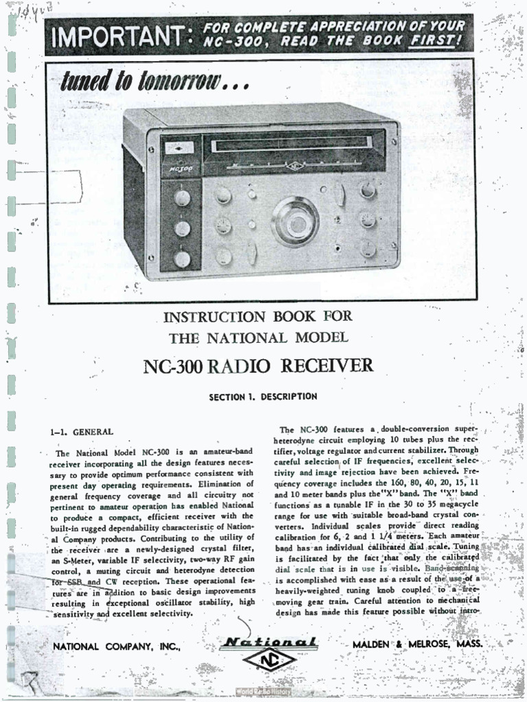 National Model NC-300 Receiver Guide | PDF | Relay | Amplifier