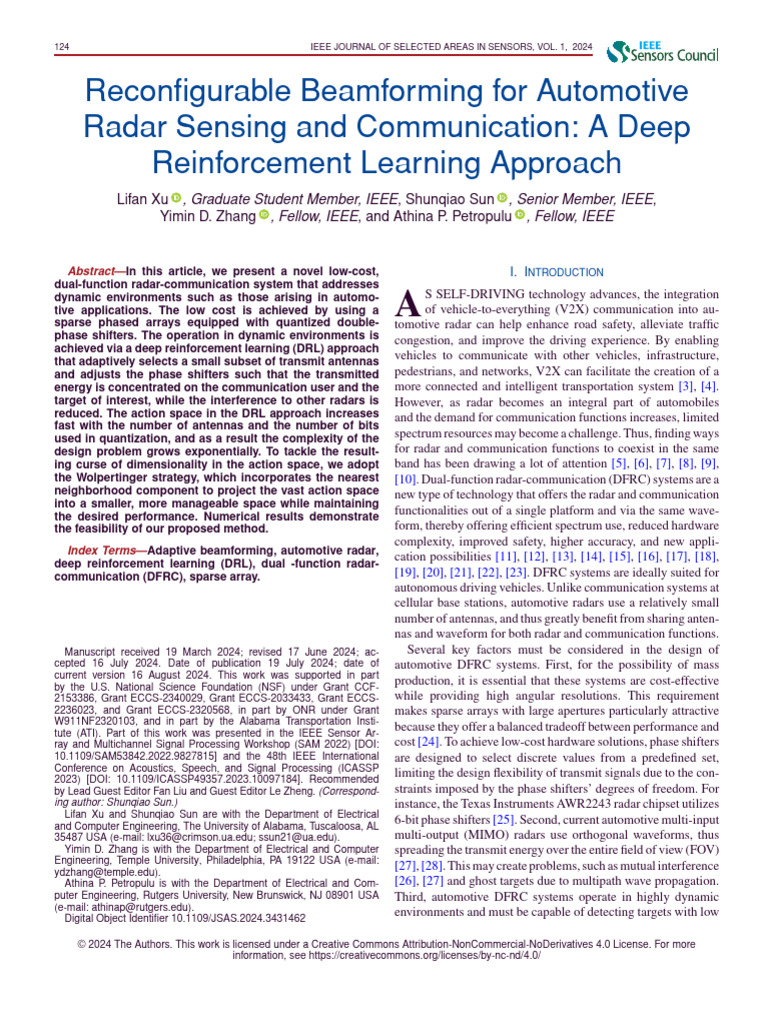 Reconfigurable Beamforming for Automotive Radar Sensing and Communication a Deep Reinforcement ...