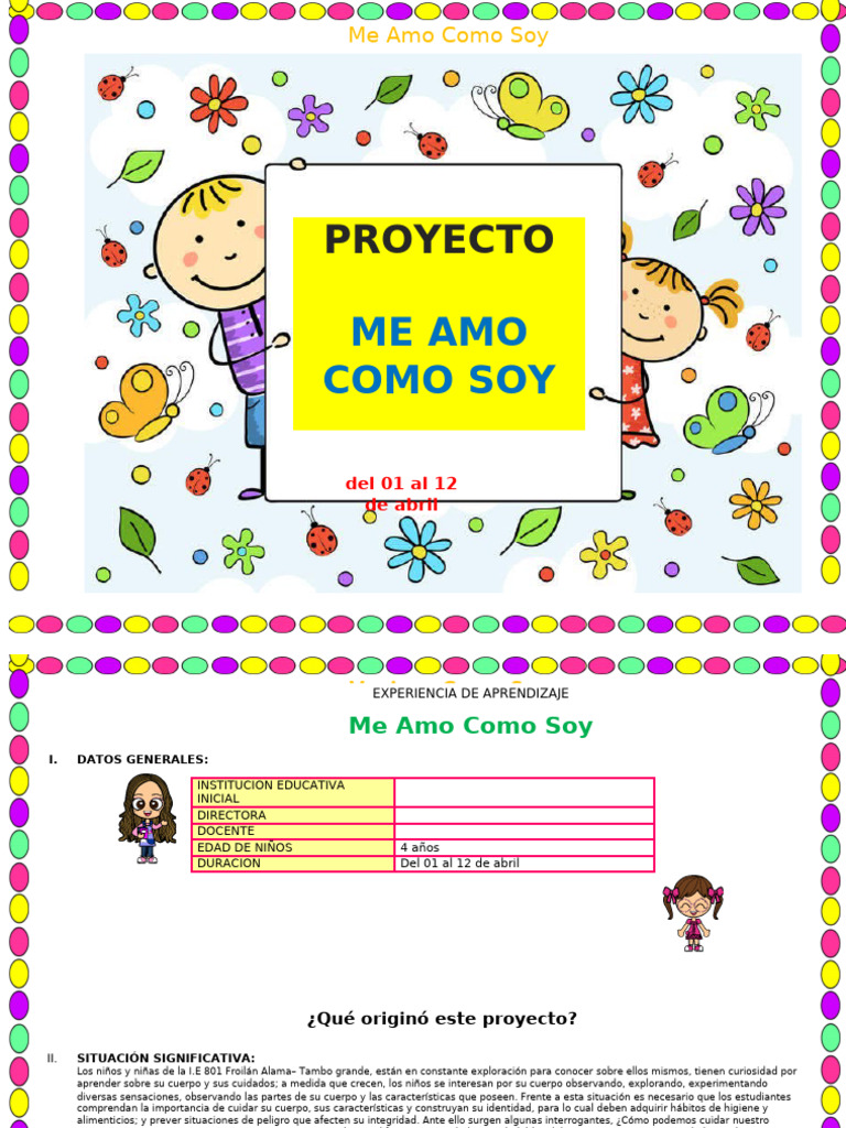 Proyecto Asi Soy Yo Maravilloso Del 02 Al 19 Mayo | PDF | Aprendizaje ...
