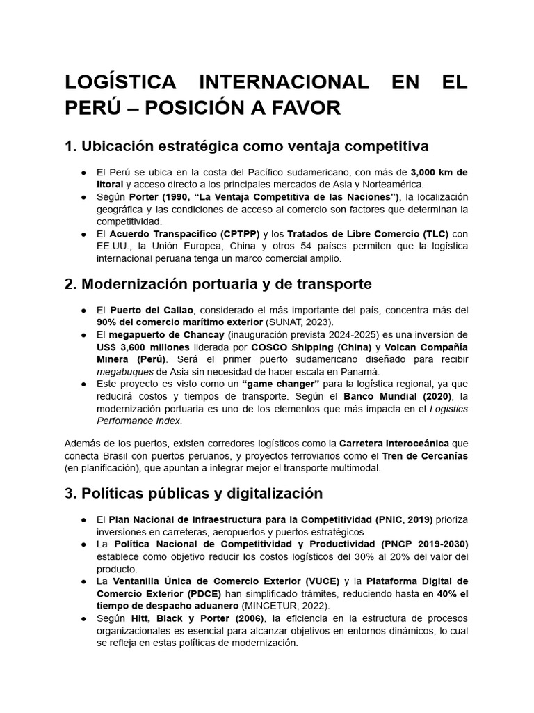 Logística Internacional en Perú: Ventajas y Progreso | PDF | Logística ...