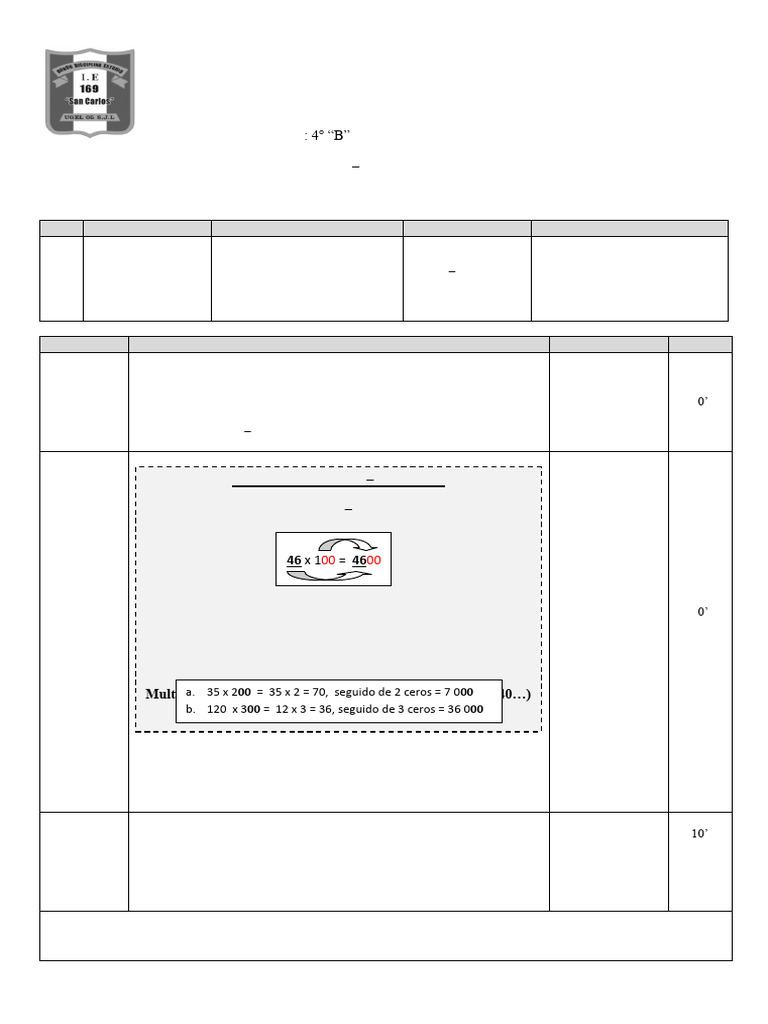 Pdfcoffee.com Sesion de Aprendizaje Multiplicaci n Por 10 100 y 1000 5 PDF Free | PDF ...