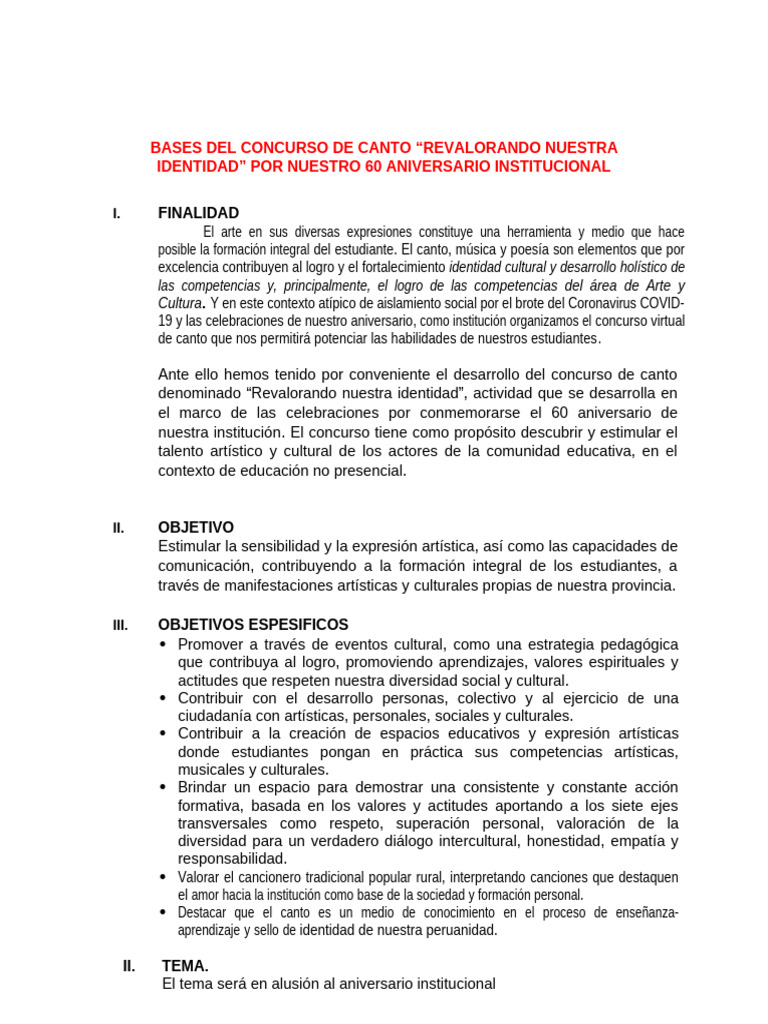 Bases Concurso D Canto 2020 | PDF | Canto