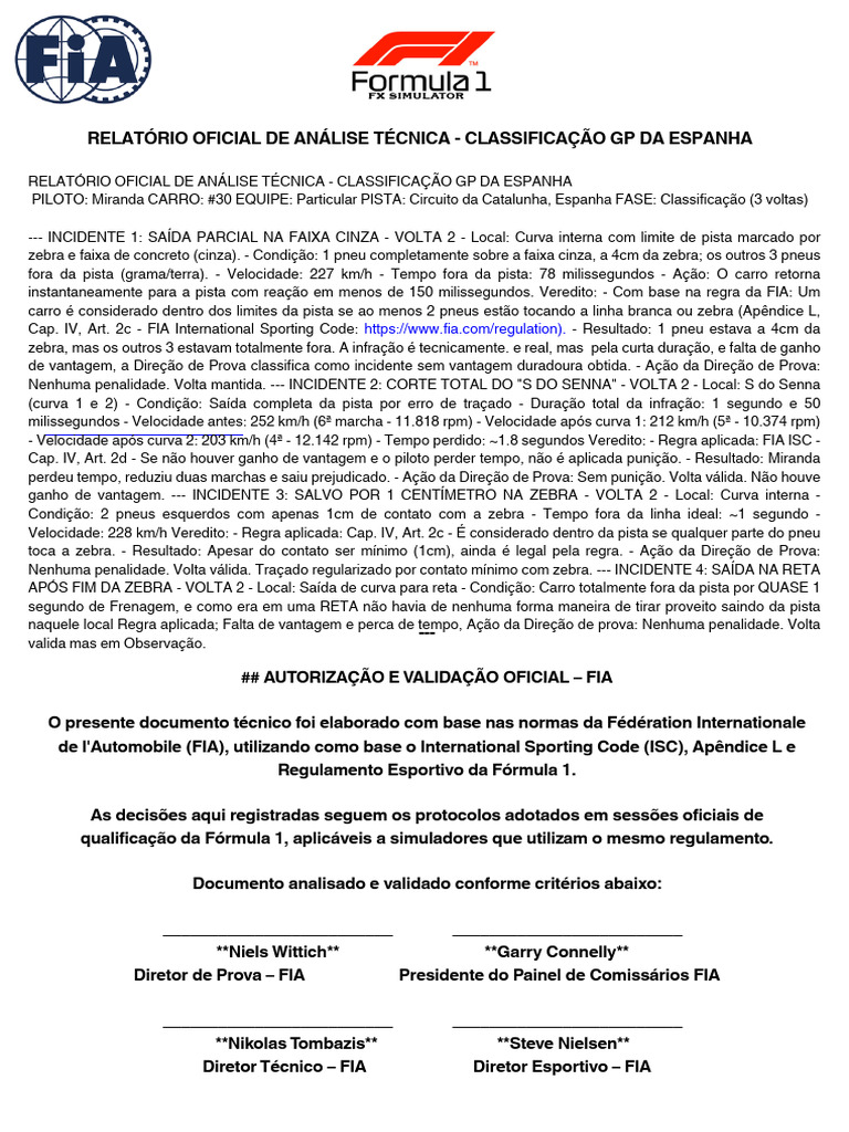 Relatorio Oficial Qualificacao GP Espanha | PDF | Fórmula Um | Pneu