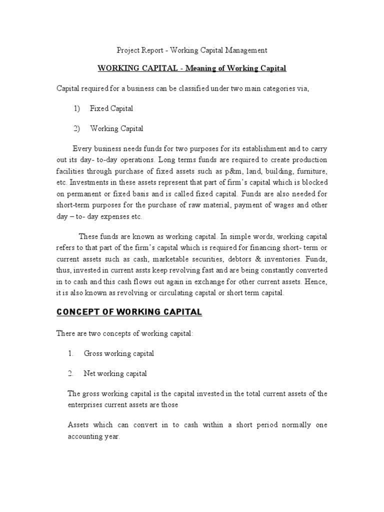 WORKING CAPITAL - Meaning of Working Capital | PDF | Working Capital ...