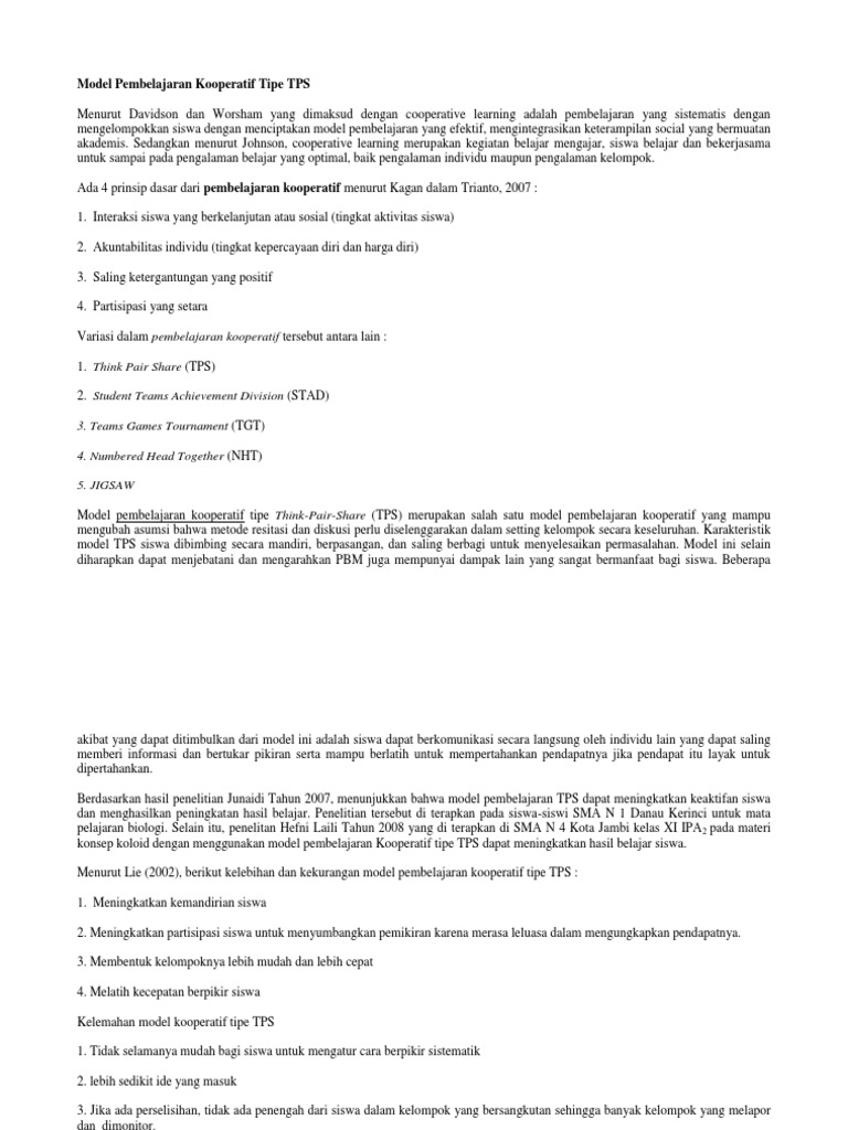 Model Pembelajaran Kooperatif Tipe TPS | PDF