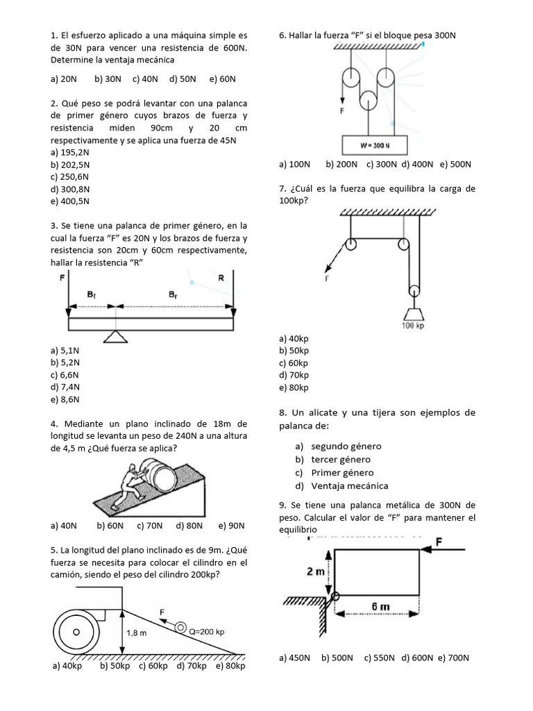 Ejercicios de Ventaja Mecánica y Palancas | PDF