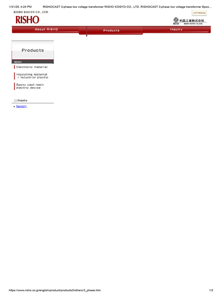 RISHOCAST 3-Phase Low Voltage Transformer RISHO KOGYO CO., LTD ...