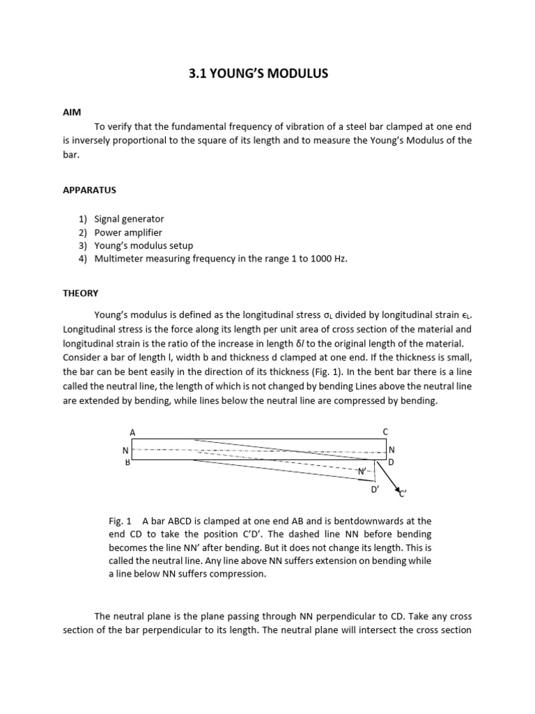3.1 Young's Modulus of Brass by Flexural Vibrations of A Bar | PDF ...
