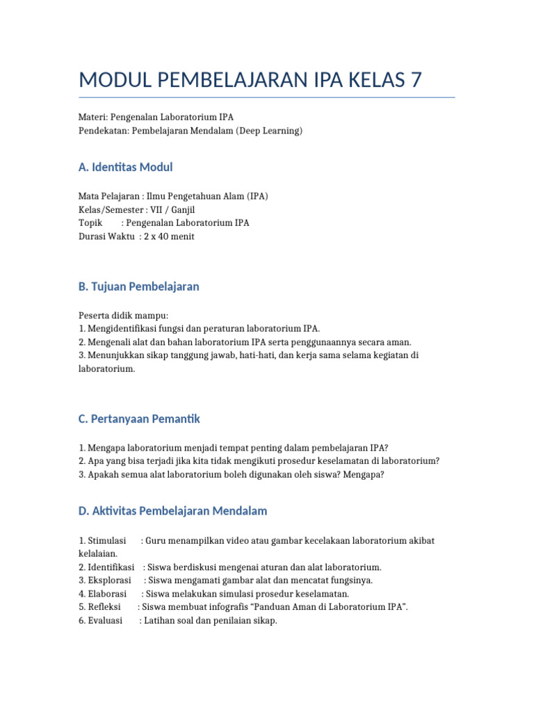 Modul Laboratorium IPA Kelas 7 | PDF