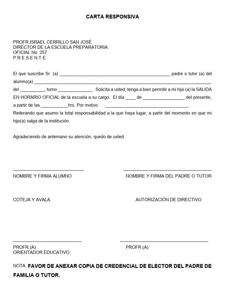 carta responsiva salida alumnos | PDF