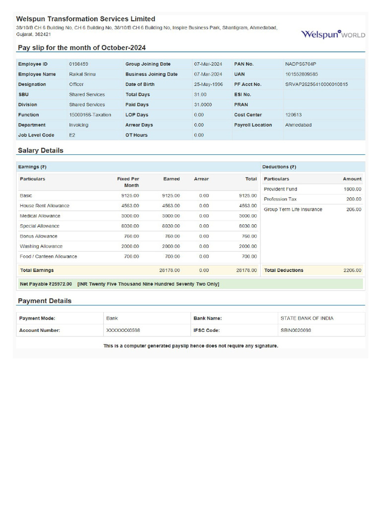 Pay Slip 2 | PDF