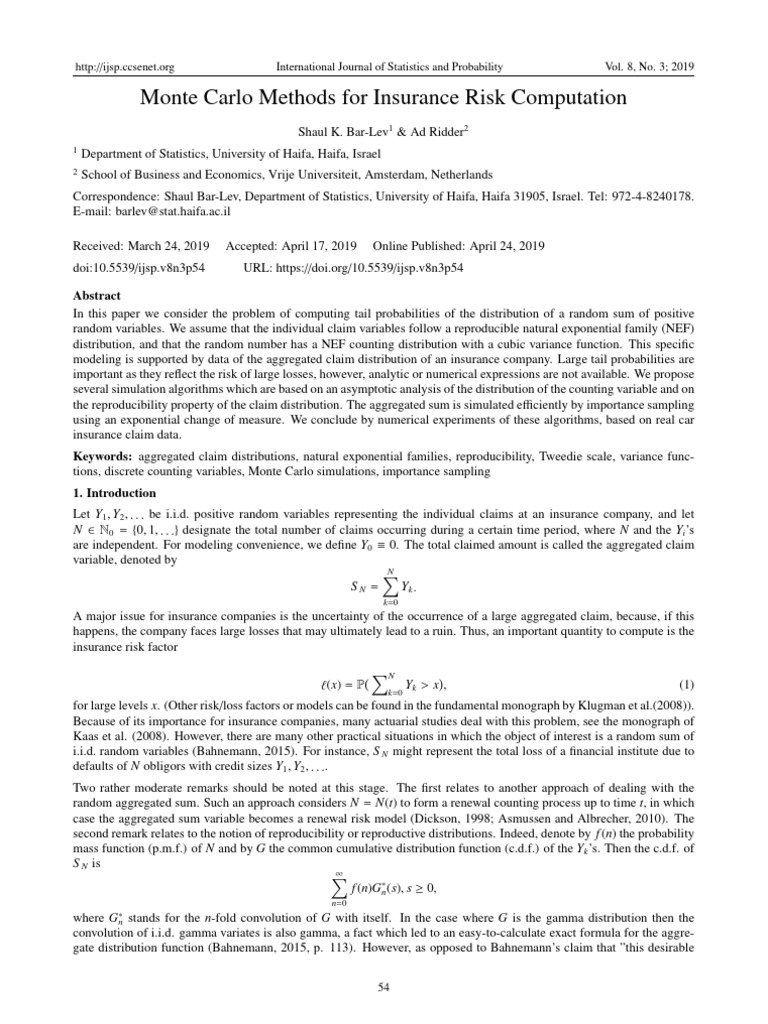 Monte Carlo Methods For Insurance Risk Computation | PDF | Normal ...