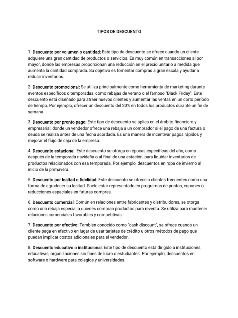 TIPOS DE DESCUENTO | PDF
