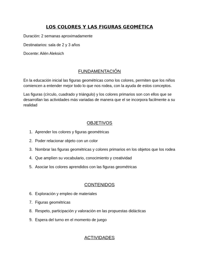 Colores y Figuras Geométricas para Niños | PDF