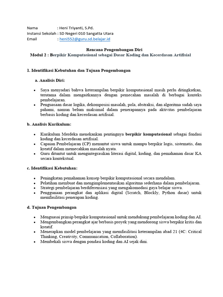 MODUL 2 LK RENCANA PENGEMBANGAN DIRI Berpikir Komputasional Sebagai Dasar Koding Dan Kecerdasan ...