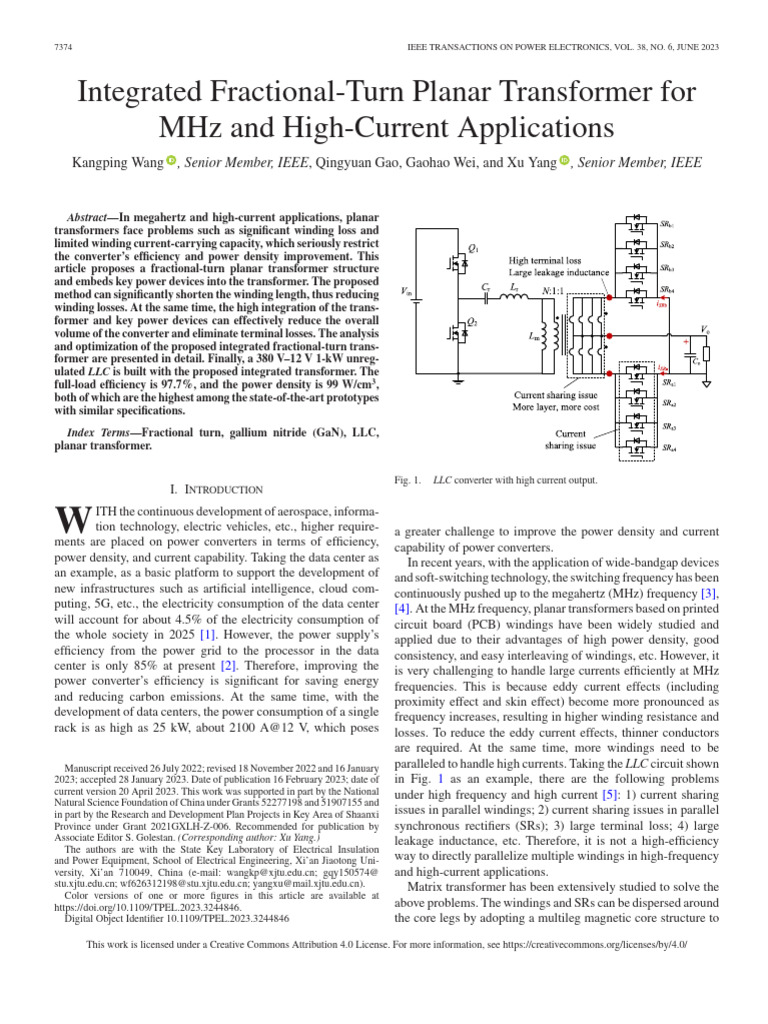 Integrated Fractional-Turn Planar Transformer For MHZ and High-Current Applications | PDF ...