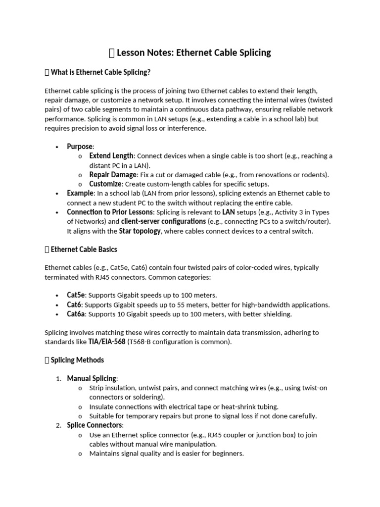 Ethernet Cable Splicing Guide | PDF | Electrical Connector | Computer ...