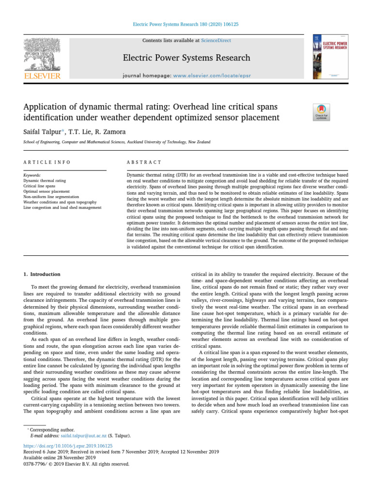 Application of dynamic thermal rating: overhead line critical spans identification under weather ...