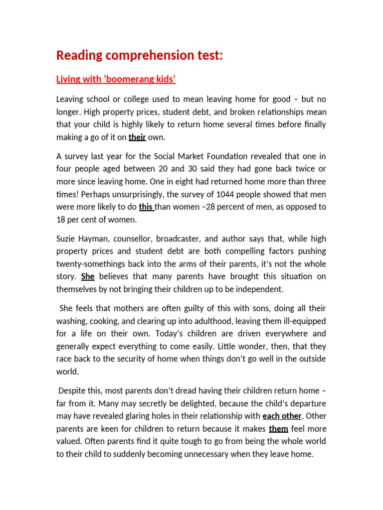 Reading Comprehension Test | PDF