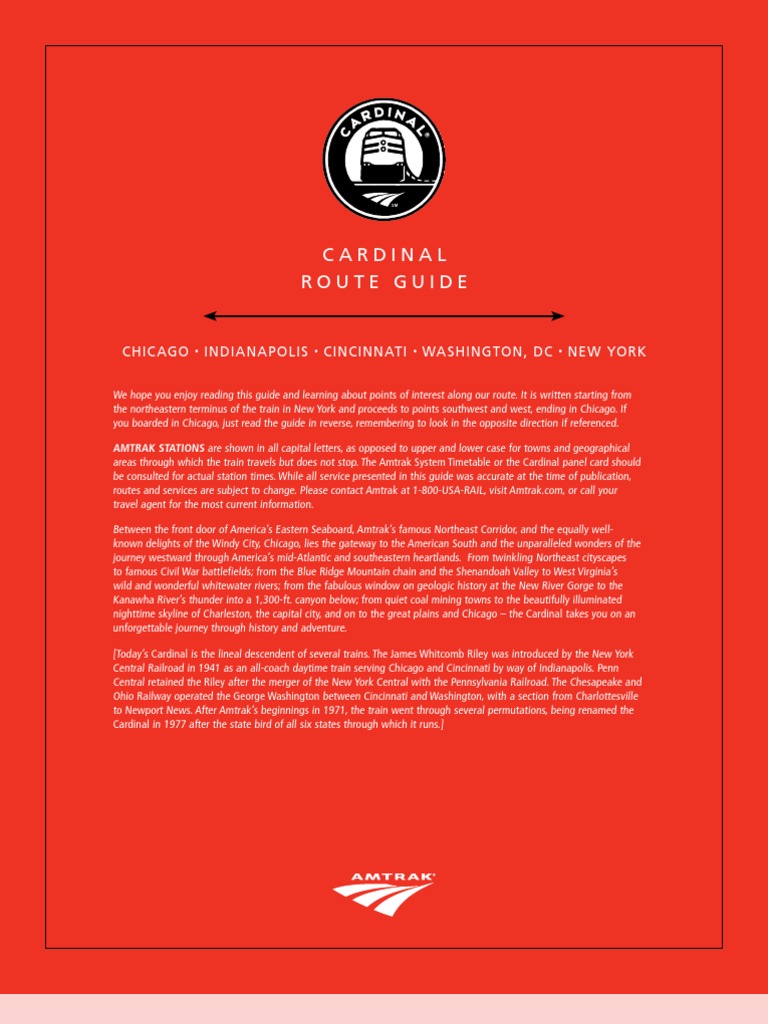 Cardinal Route Guide: Chicago Indianapolis Cincinnati Washington, DC ...