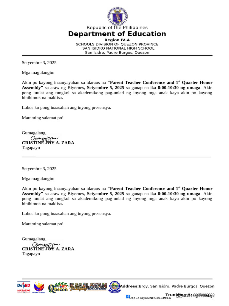 Letter For Assembly | PDF