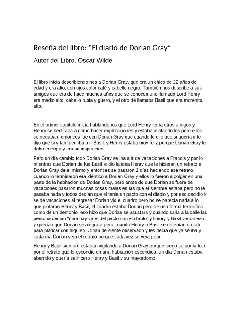 Reseña de "El diario de Dorian Gray" | PDF