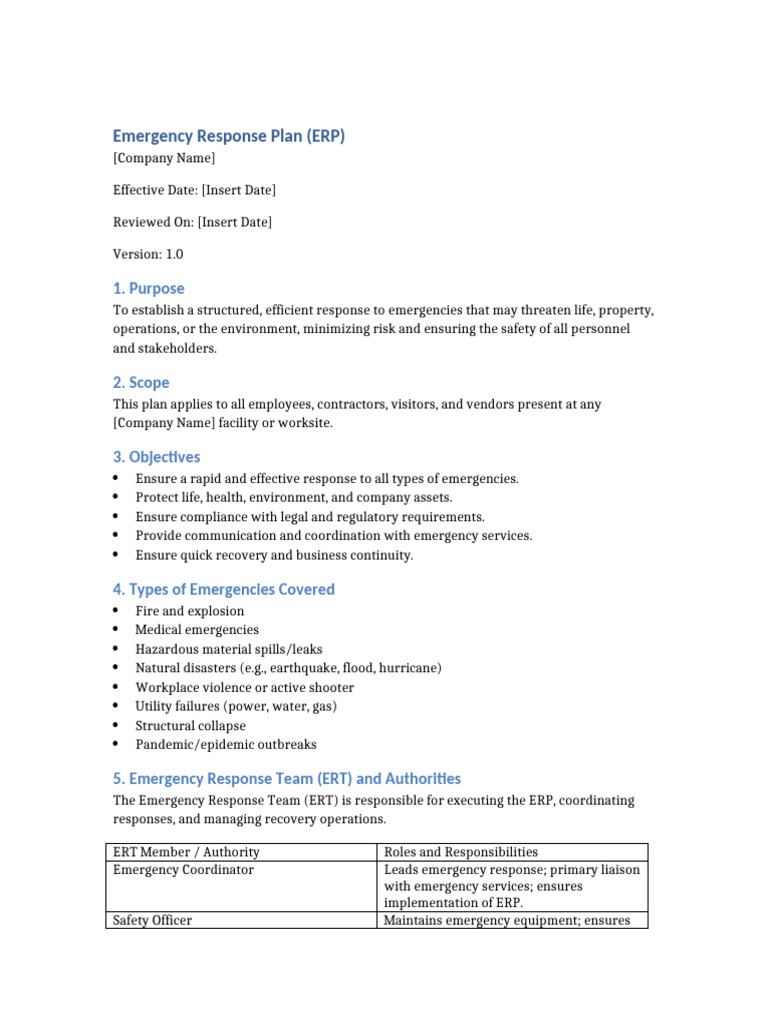 Emergency Response Plan ERP | PDF | Emergency | Emergency Management