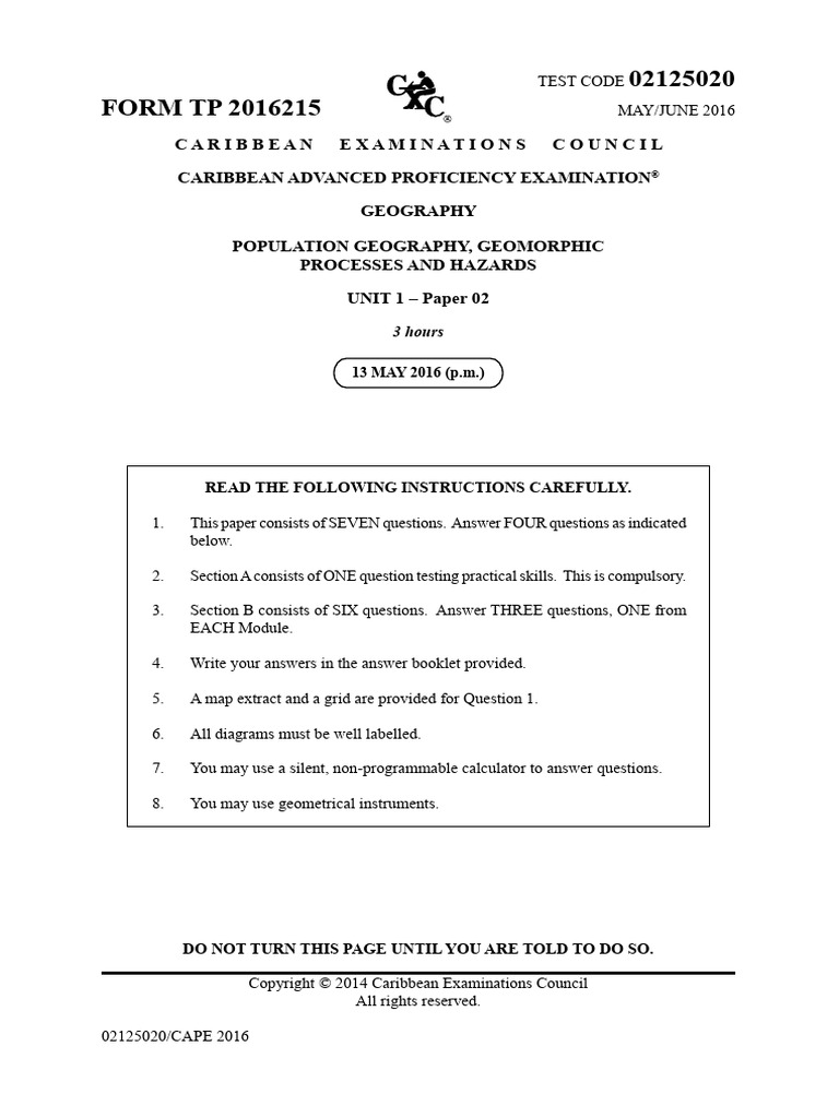 CAPE Geography Exam Paper 2016 | PDF | Flood | Natural Environment