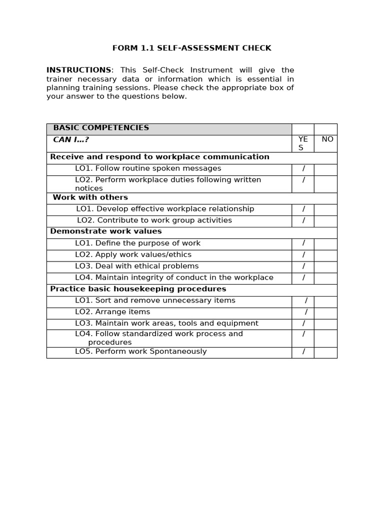 Automotive Training Self-Assessment Form | PDF