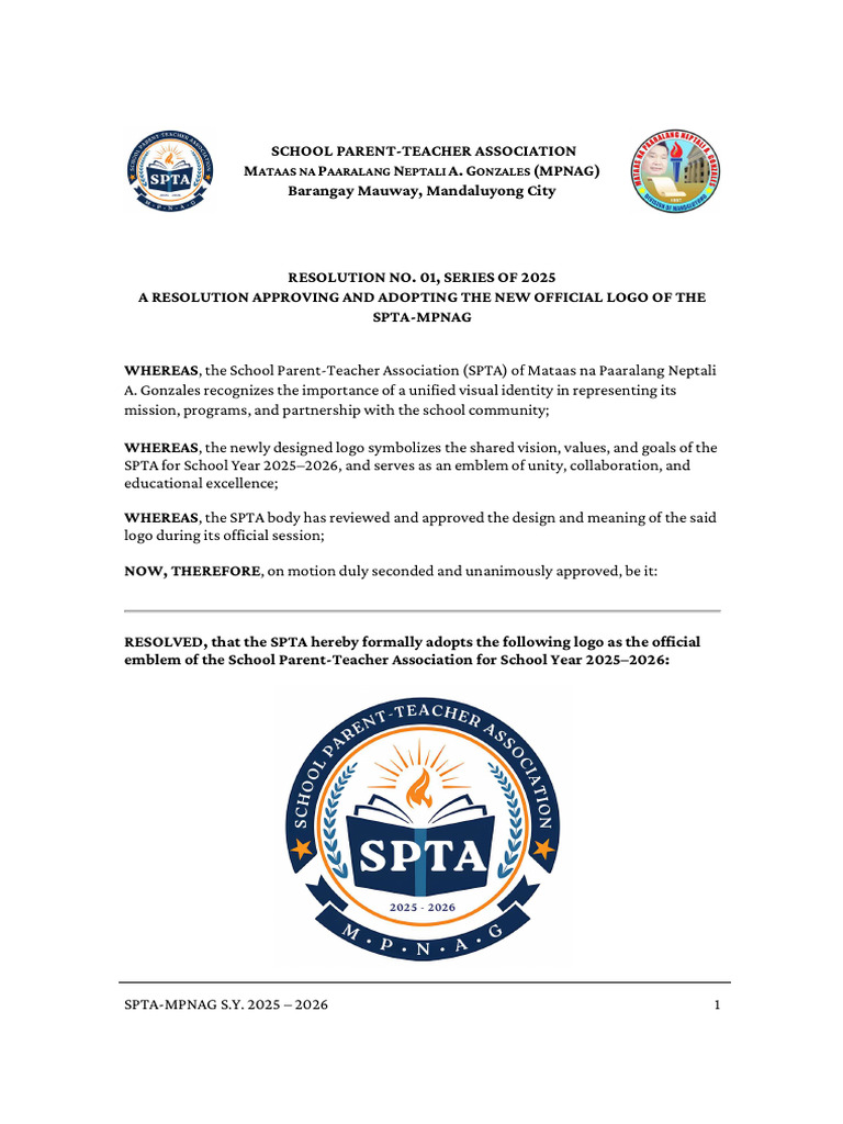 SPTA-MPNAG Logo Adoption 2025-2026 | PDF | Logos