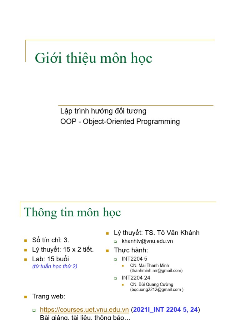 Lec0 - Gioi Thieu Ve Mon Hoc OOP | PDF