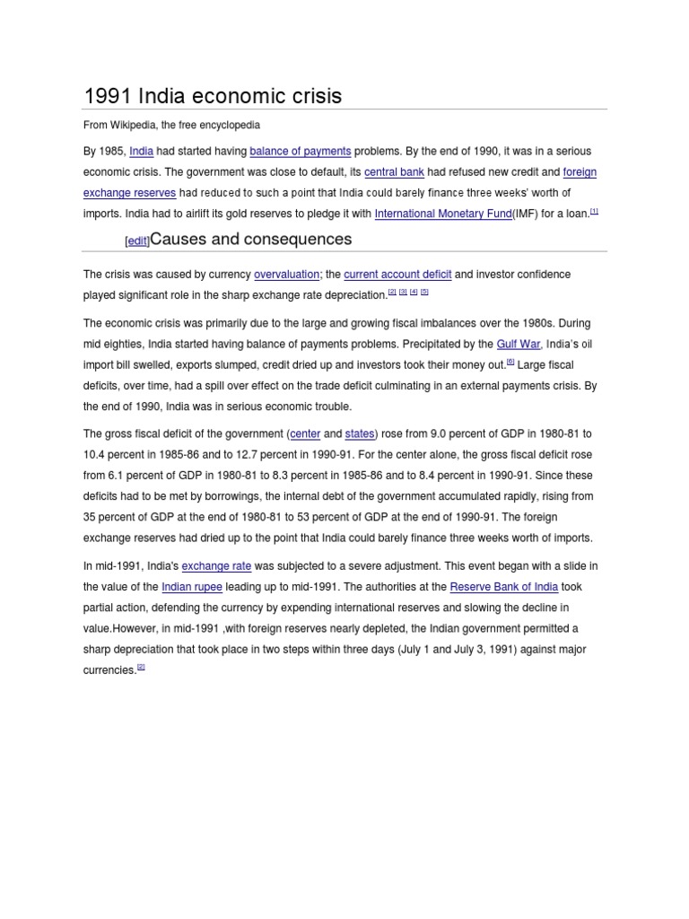 1991 India Economic Crisis | PDF
