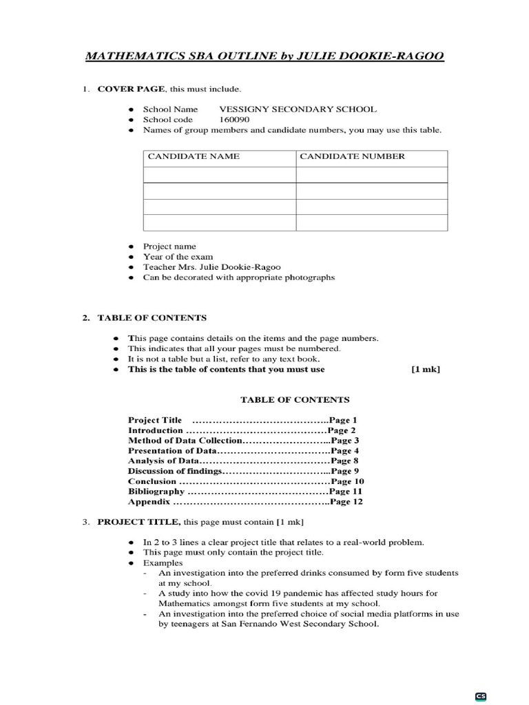 Mathematics Sba Outline | PDF