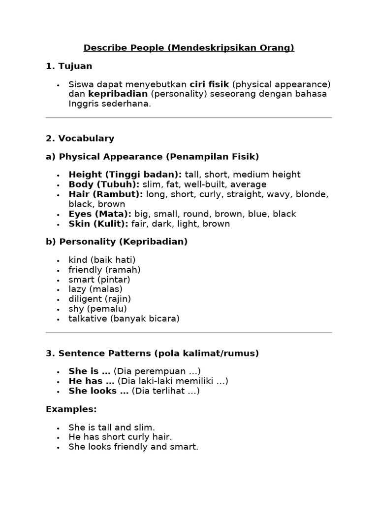 Describe People: Appearance & Personality | PDF
