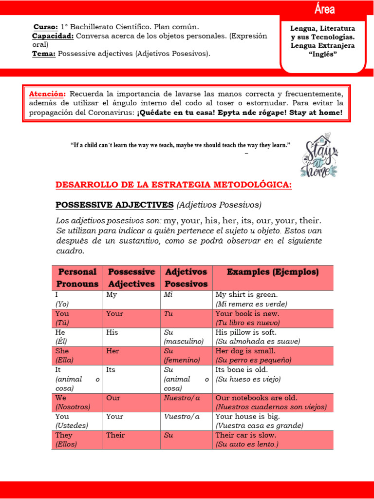 POSSESSIVE ADJECTIVES (Adjetivos Posesivos Virtual | PDF | Lingüística ...
