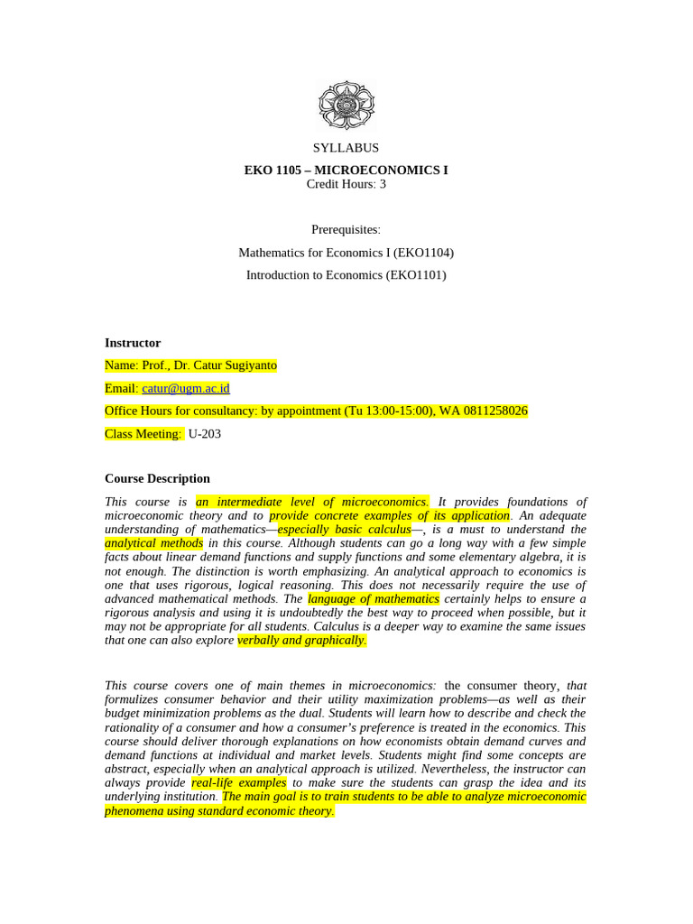 Syllabus Micro | PDF | Microeconomics | Mathematics