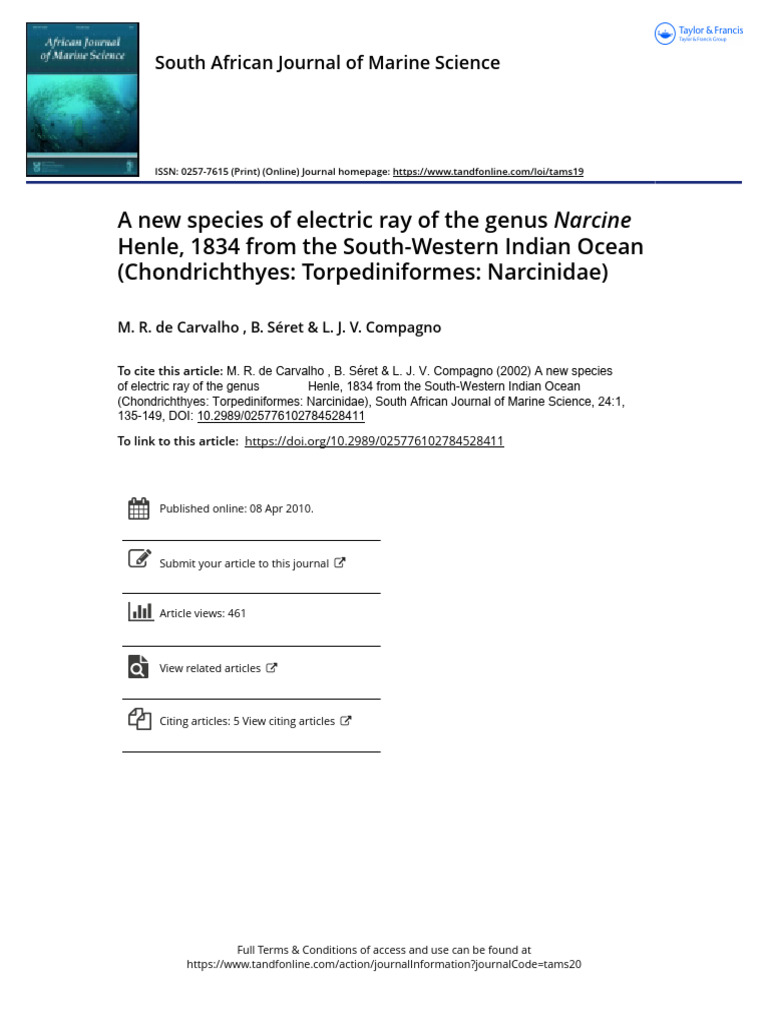 A New Species of Electric Ray of The Genus Narcine Henle 1834 From The ...