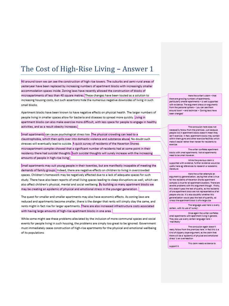 The Cost of High Rise Living Answer 1 | PDF | Apartment | Psychology