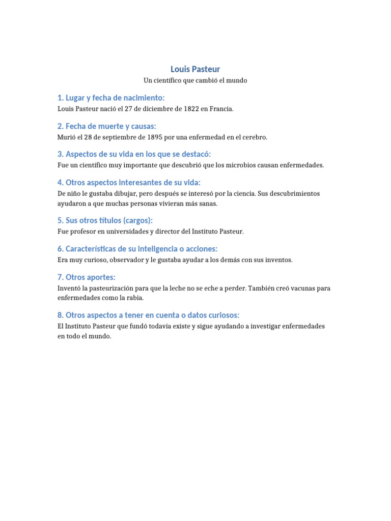 Biografía de Louis Pasteur: Vida y Logros | PDF