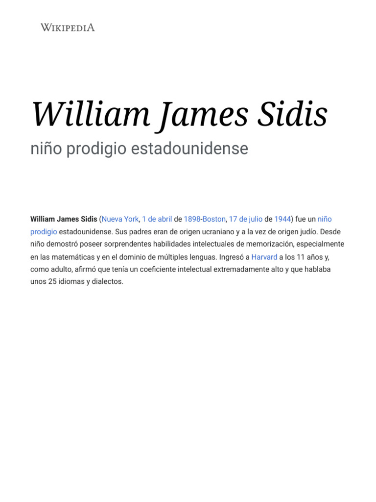 William Sidis: El niño prodigio estadounidense | PDF
