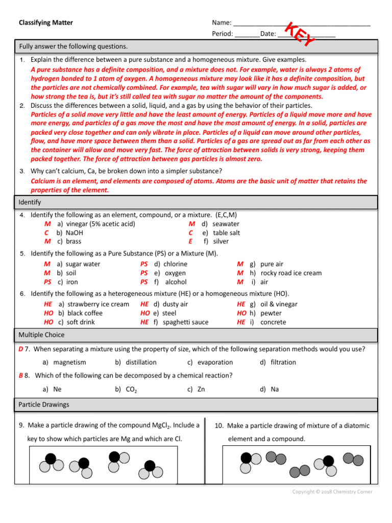 Classifying Matter: Pure vs. Mixtures | PDF | Gases | Chemical Substances