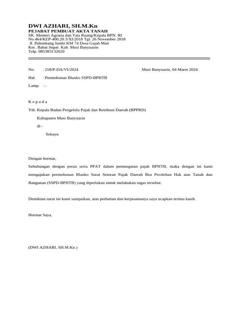 Permohonan Blanko SSPD-BPHTB | PDF