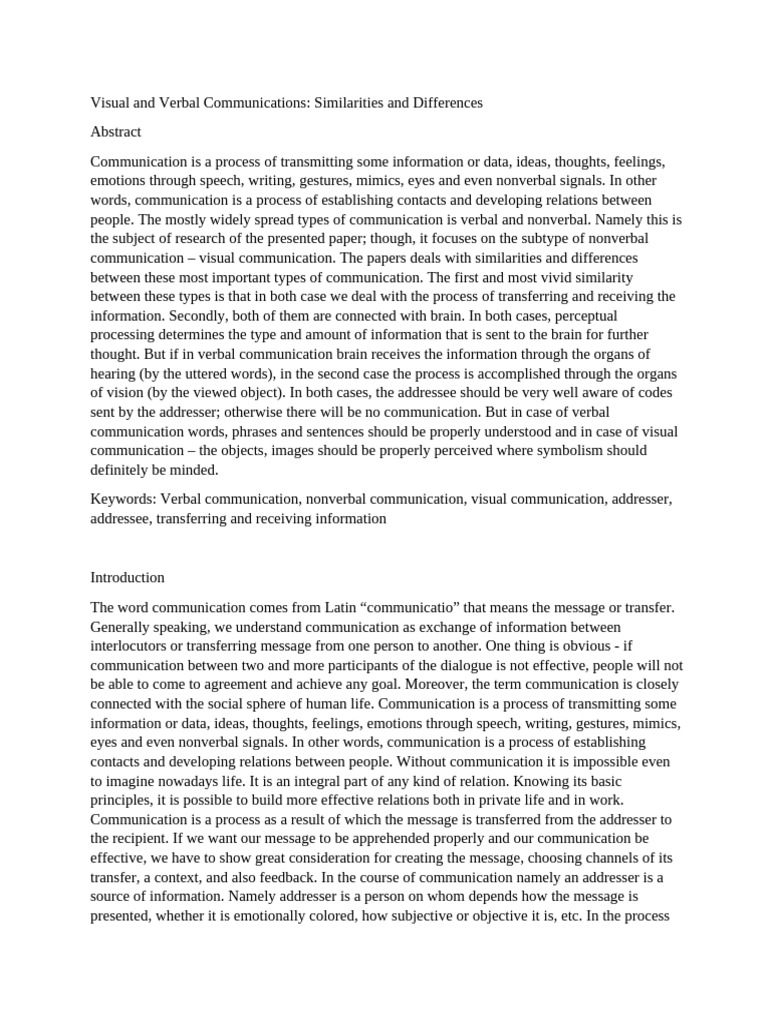 Verbal vs. Visual Communication Insights | PDF | Communication ...