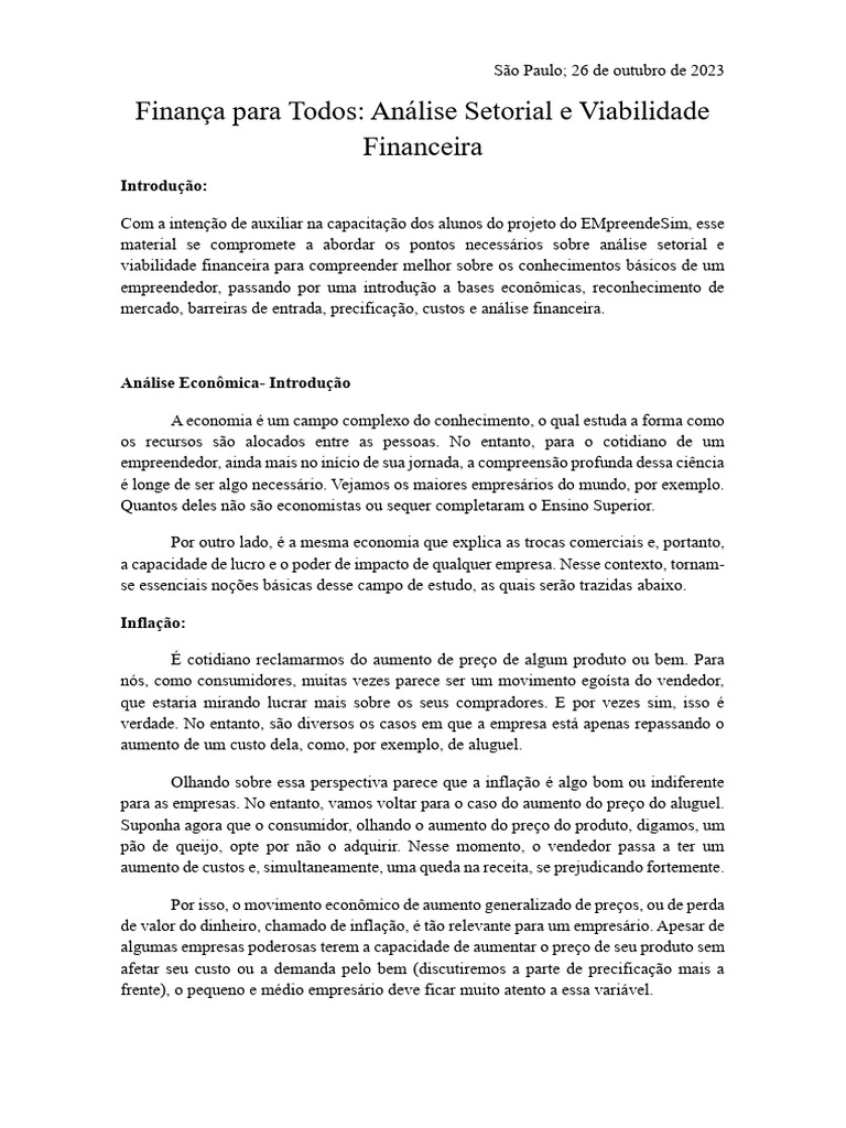 Análise Setorial e Viabilidade Financeira | PDF | Despesa | Economia