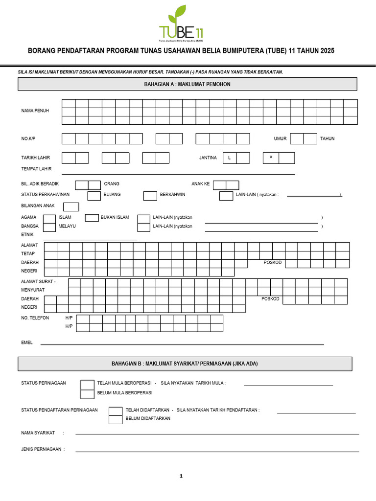 Borang Pendaftaran Peserta-TUBE 11 | PDF